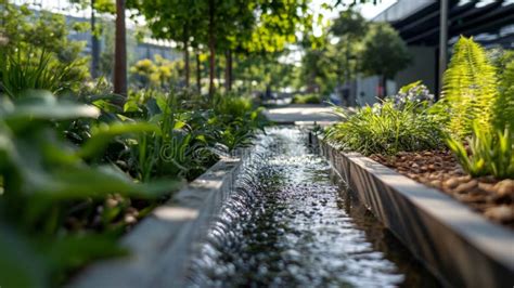 Close Up View Of A Sustainable Urban Drainage System In Nature Stock