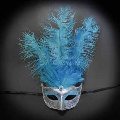 Blue Masquerade Masks With Feathers