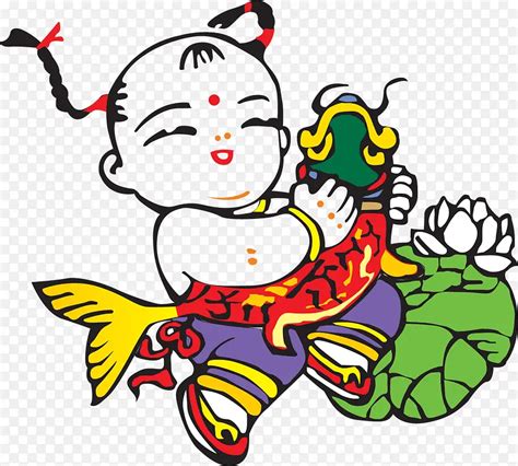 矢量手绘福娃抱鱼png图片素材下载图片编号8742150 Png素材网