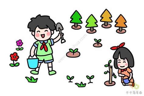 儿童简笔画涂色打印种树 儿童画种树简笔画 画趣文库（我爱生活）