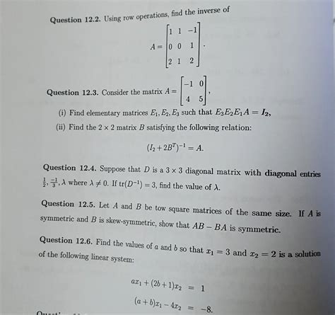 solved question 12 2 using row operations find the inverse