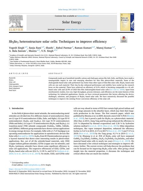 Pdf Sb2se3 Heterostructure Solar Cells Techniques To Improve Efficiency