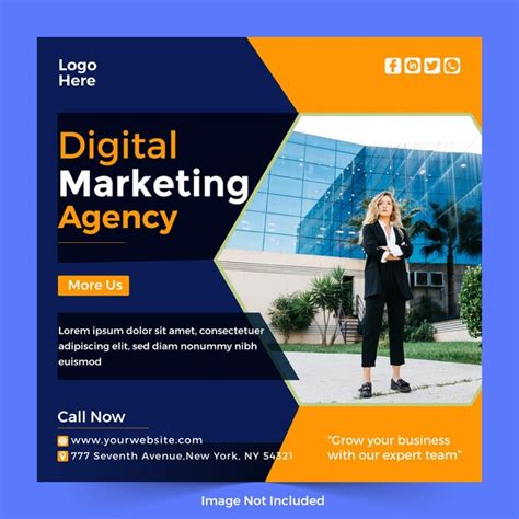 디지털 마케팅 기업 소셜 미디어 및 에이전시 배너 또는 인스타그램 포스트 템플릿 프리미엄 벡터