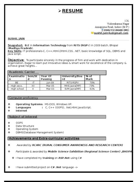 Resume 126 Vishwakarma Nagar Annapurna Road Indore Mp Pdf