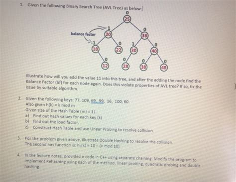 solved 1 given the following binary search tree avl tree