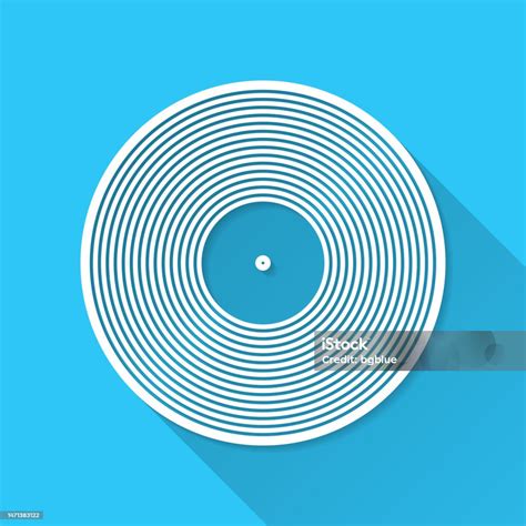 비닐 레코드 파란색 배경에 아이콘 긴 그림자가 있는 평면 디자인 락 음악에 대한 스톡 벡터 아트 및 기타 이미지 락 음악 3차원 형태 Dj Istock