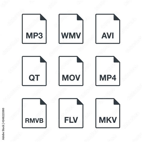 Black Popular Thin Line Document Data File Format Icons Set Multi Types Simple Flat Design