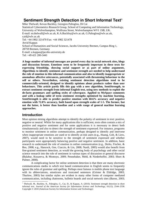 Pdf Sentiment Strength Detection In Short Informal Text