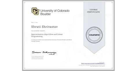 Shruti Shrivastav On Linkedin Completion Certificate For Approximation Algorithms And Linear