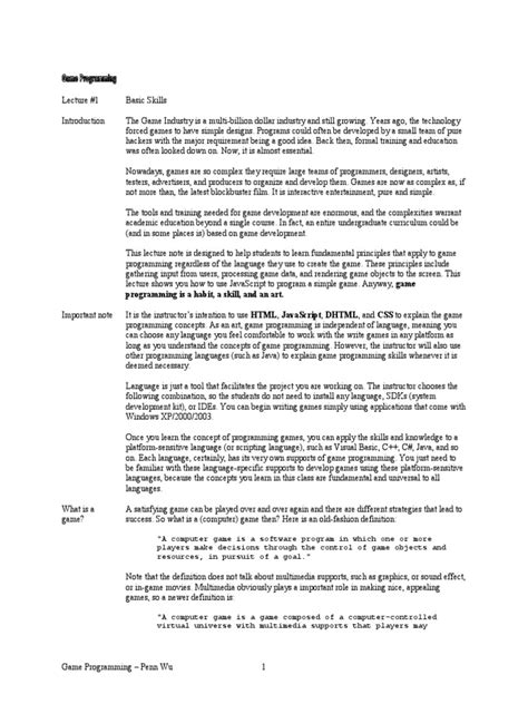 game programming lecture pdf pdf dynamic html document object model