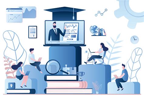 웨비나 온라인 과정 또는 네트워크 자습서 전문 교육에서 랩톱을 학습하는 직원 개념에 대한 스톡 벡터 아트 및 기타 이미지 개념 개념과 주제 개발 Istock