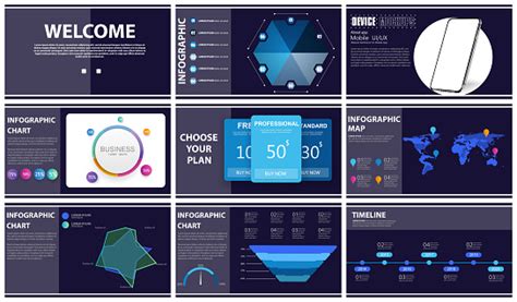 프레젠테이션 템플릿 파란색 및 검은색 인포그래픽 요소입니다 프리젠 테이션 슬라이드 연례 보고서 비즈니스 마케팅 브로셔 전단지 웹