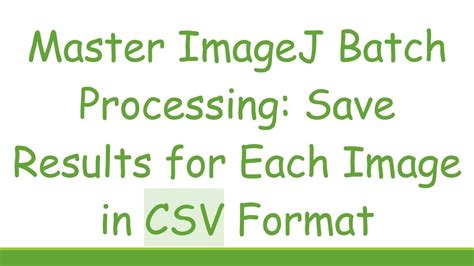 Master ImageJ Batch Processing Save Results For Each Image In CSV Format YouTube