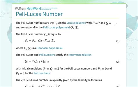 Pell Lucas Number From Wolfram Mathworld