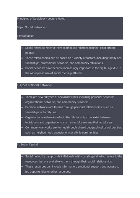 Principles Of Sociology Lecture Notes Social Networks Principles Of