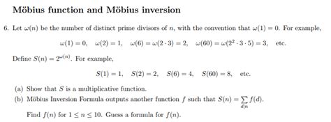 Solved Möbius function and Möbius inversion Let w n be Chegg