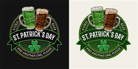 성 패트릭 데이 원형 라벨 녹색 흑맥주 토끼풀 잎 리본 텍스트 잔 프린트 의류 티셔츠 휴일 용품 디자인 빈티지 일러스트 0명에 대한 스톡 벡터 아트 및 기타 이미지 Istock