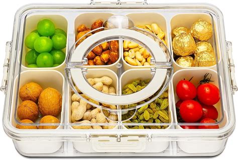 Divided Snack Serving Tray With Handle And Lid Clear Container For