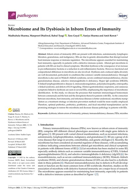 Pdf Microbiome And Its Dysbiosis In Inborn Errors Of Immunity