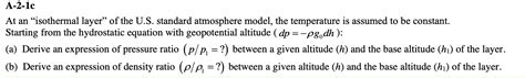 Solved At An Isothermal Layer Of The U S Standard