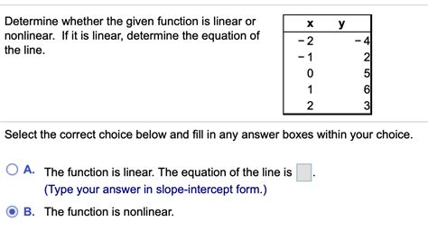 Solved х y Determine whether the given function is linear or Chegg com