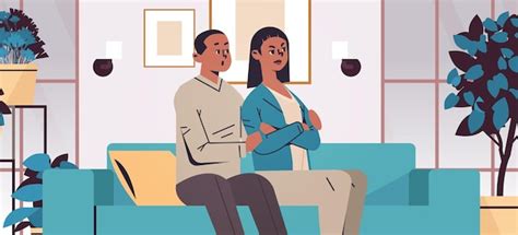 서로 이야기하지 않는 젊은 말다툼 부부 Z 라이프 스타일 개념 진보적 인 청년 세대 거실 인테리어 수평 벡터 일러스트와 함께 새로운 현대 인구 통계 학적 추세 프리미엄 벡터