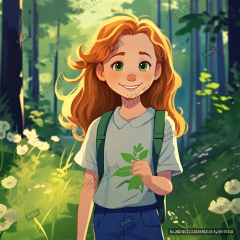Ai创作图插画绿叶女孩 森林里的小女孩插画 森系人物插画 儿插少女 儿插人物插画 人与自然类插图 森系女孩插画 儿插广告 儿插女孩 森林系女孩 正面人物插画 林中少女 青春题材人物插图 女孩