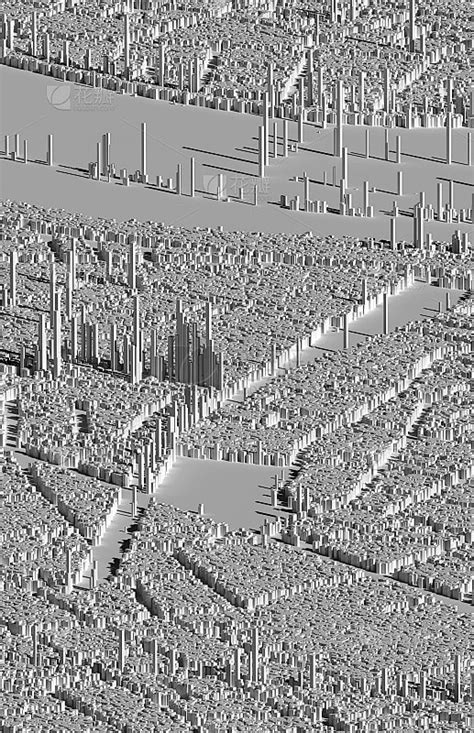 三维渲染抽象艺术三维背景与超现实黑白单色城市景观地标小和大的建筑基于立方体和矩形与地区和街道素材 花瓣网