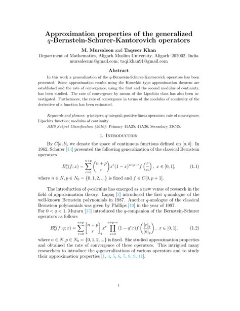Pdf Approximation Properties Of The Generalized Q Bernstein Schurer Kantorovich Operators