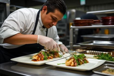 Premium Photo A Chef Adding The Final Touches