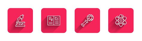 긴 그림자를 가진 선 현미경 임상 기록 Dna 연구 검색 및 원자를 설정하십시오 빨간색 사각형 버튼 벡터 0명에 대한 스톡 벡터 아트 및 기타 이미지 Istock