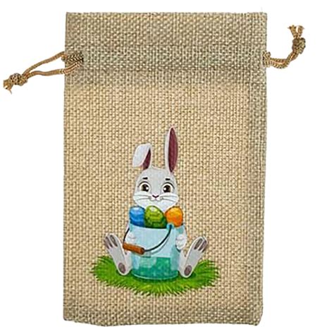 Darzheoy Easter Burlap Drawstring Bags Easter Burlap Bags With Drawstrings Bunny Linen Goody