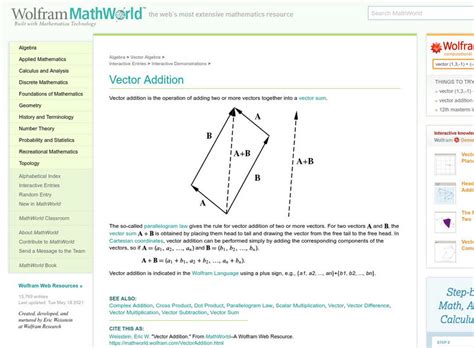 Wolfram Math World Math World Vector Addition Handout For 9th 10th Grade Lesson Planet