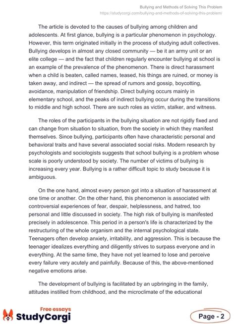 Bullying And Methods Of Solving This Problem Free Essay Example