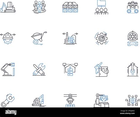 Manufacturing Hub Line Icons Collection Production Industrial Assembly Factory Fabrication