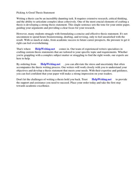 Picking A Good Thesis Statement Pdf Essays Thesis