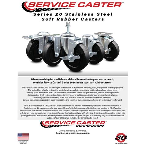 Service Caster 3 Inch Ss Soft Rubber Swivel 1 7 8 Inch Expanding Stem Caster Set Total Lock
