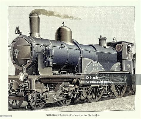 철도의 역사 북부 철도의 급행 증기 기관차 복합 기관차 빅토리아 시대 1890 년대 19 세기 빈티지 일러스트레이션 0명에 대한