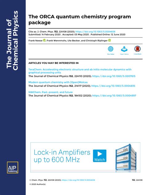 The Orca Quantum Chemistry Program Pdf Computational Chemistry