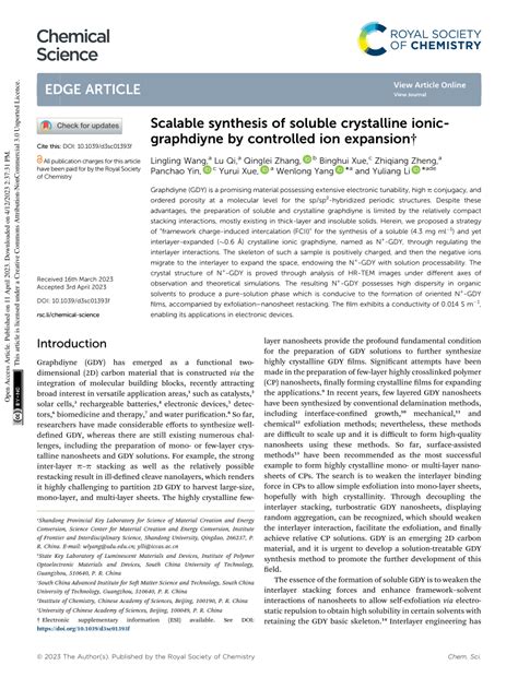 Pdf Scalable Synthesis Of Soluble Crystalline Ionic Graphdiyne By