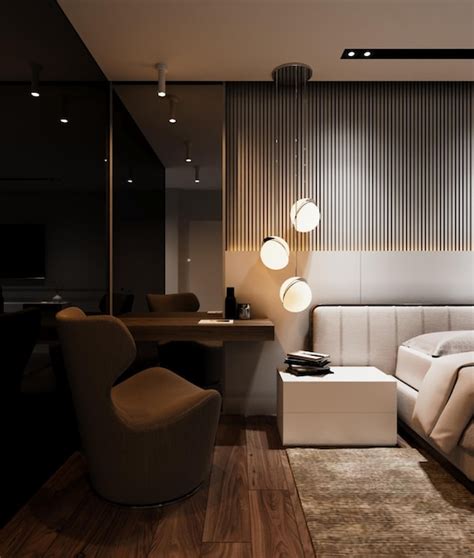 현대적인 침실 디자인 3d 시각화 고급스러운 인테리어 비싼 가구와 장식 프리미엄 사진