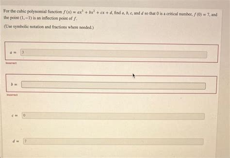 Solved For The Cubic Polynomial Function F X Ax3 Bx2 Cx D