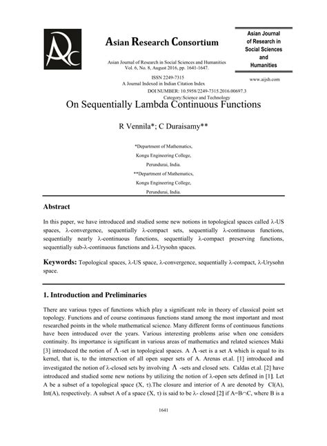 Pdf On Sequentially Lambda Continuous Functions