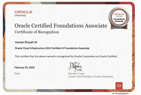Oraclecloud Ai Oci Certification Cloudcomputing Vamshi Sharath M