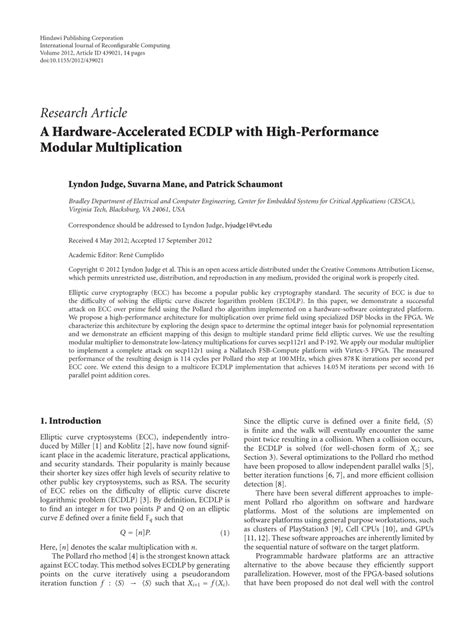Pdf A Hardware Accelerated Ecdlp With High Performance Modular Multiplication