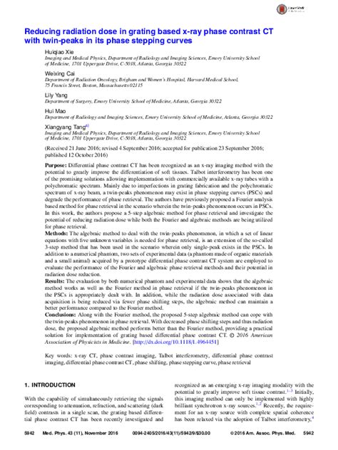Pdf Reducing Radiation Dose In Grating Based X Ray Phase Contrast Ct With Twin Peaks In Its