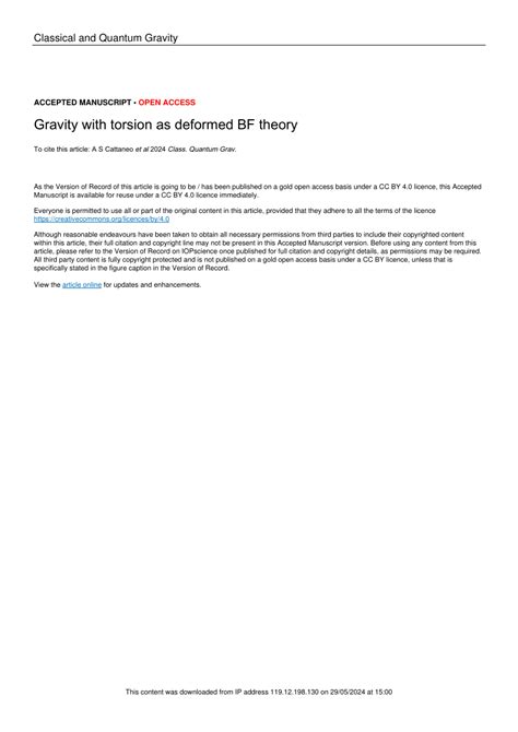 Pdf Gravity With Torsion As Deformed Bf Theory