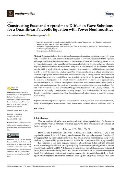 Pdf Constructing Exact And Approximate Diffusion Wave Solutions For A Quasilinear Parabolic