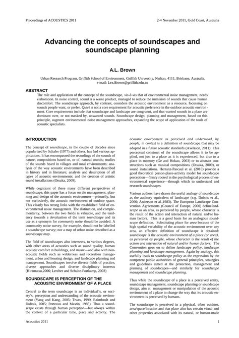 Pdf Advancing The Concepts Of Soundscapes And Soundscape Planning