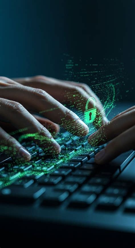 Fingers Typing On A Keyboard Are Overlaid With Digital Graphics Featuring A Green Padl Stock